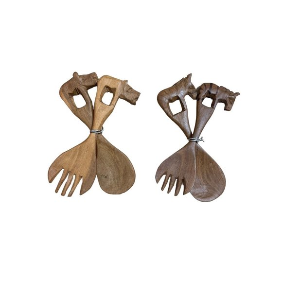 Handmade | Kitchen | Vintage Hand Carved Wood Souvenir Safari Animals ...